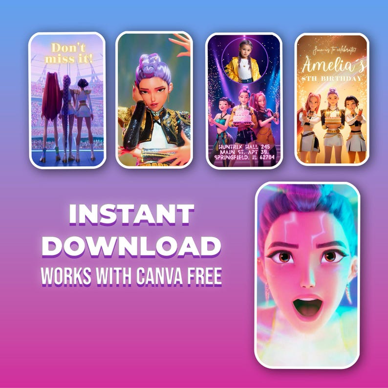 Kpop Demon Hunters Golden Birthday Video Invitation – Editable Canva ...