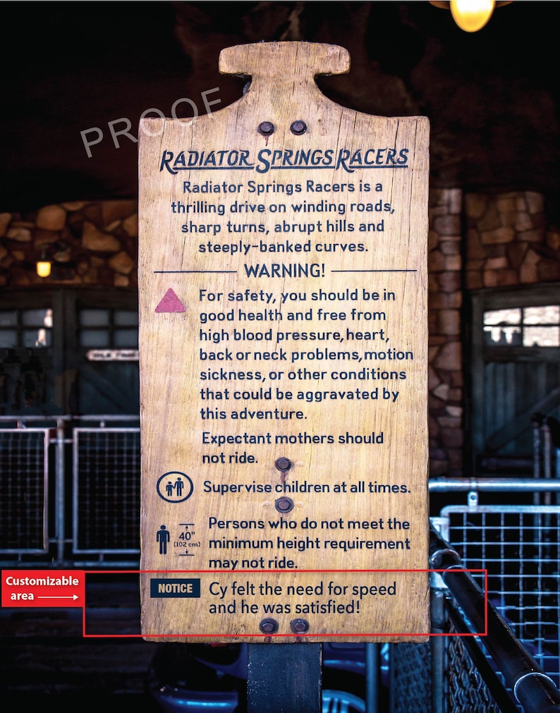 Disney-radiator Springs Racers Warning Sign 11x14 Print - Etsy