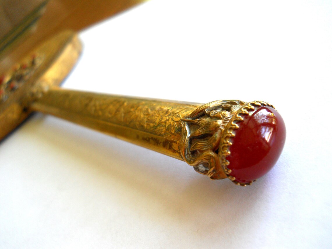 Antique Jeweled Hand Mirror Gilt Brass French Ormolu With Carnelian ...