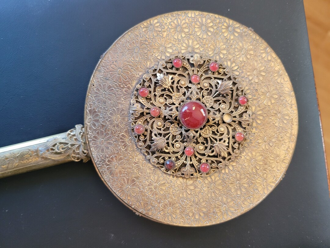 Antique Jeweled Hand Mirror Gilt Brass French Ormolu With Carnelian ...