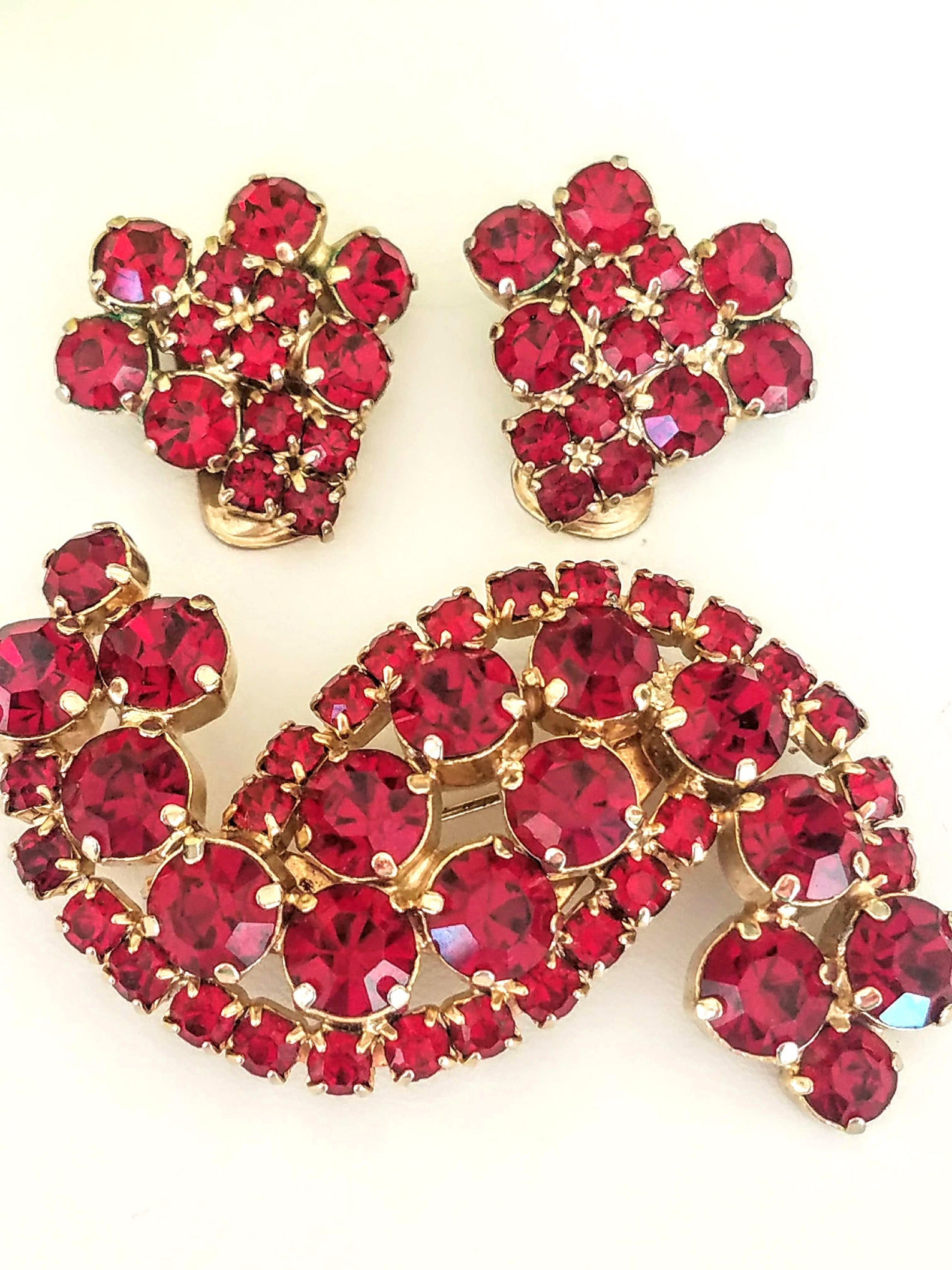 Red Rhinestone Brooch and Earring Set S Shaped Brooch - Etsy