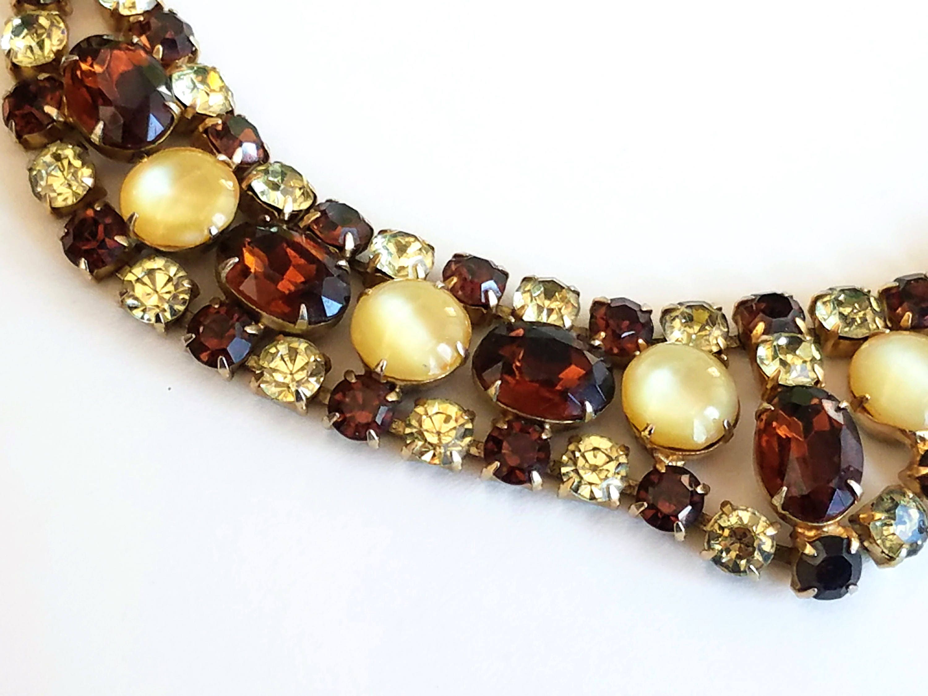 Vintage Rhinestone and Faux Moonstone Bib Style Necklace - Etsy