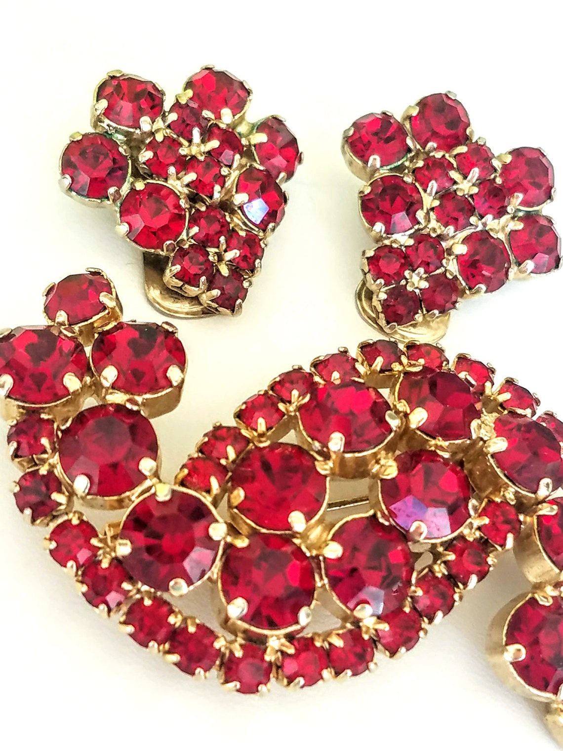 Red Rhinestone Brooch and Earring Set S Shaped Brooch - Etsy