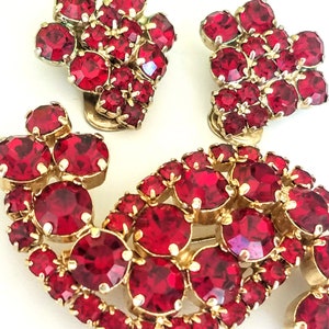 Red Rhinestone Brooch and Earring Set, S Shaped Brooch, Vintage Red ...