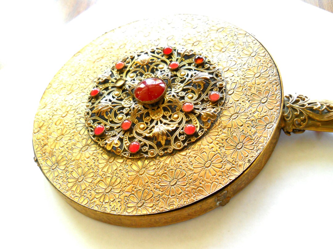 Antique Jeweled Hand Mirror Gilt Brass French Ormolu With Carnelian ...