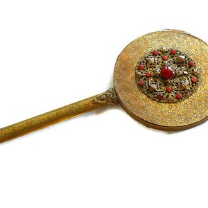 Antique Jeweled Hand Mirror Gilt Brass French Ormolu With Carnelian ...