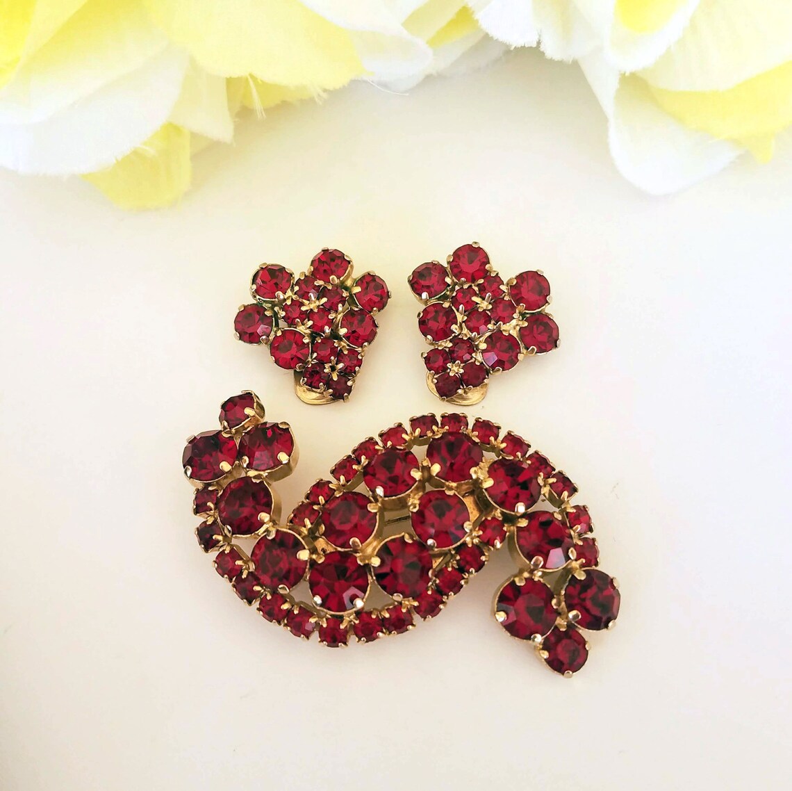 Red Rhinestone Brooch and Earring Set S Shaped Brooch - Etsy