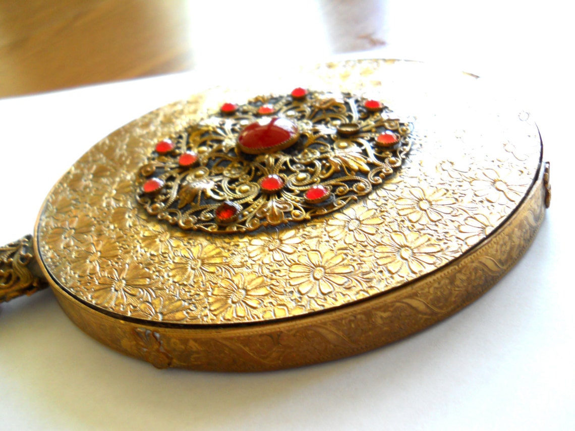 Antique Jeweled Hand Mirror Gilt Brass French Ormolu With Carnelian ...