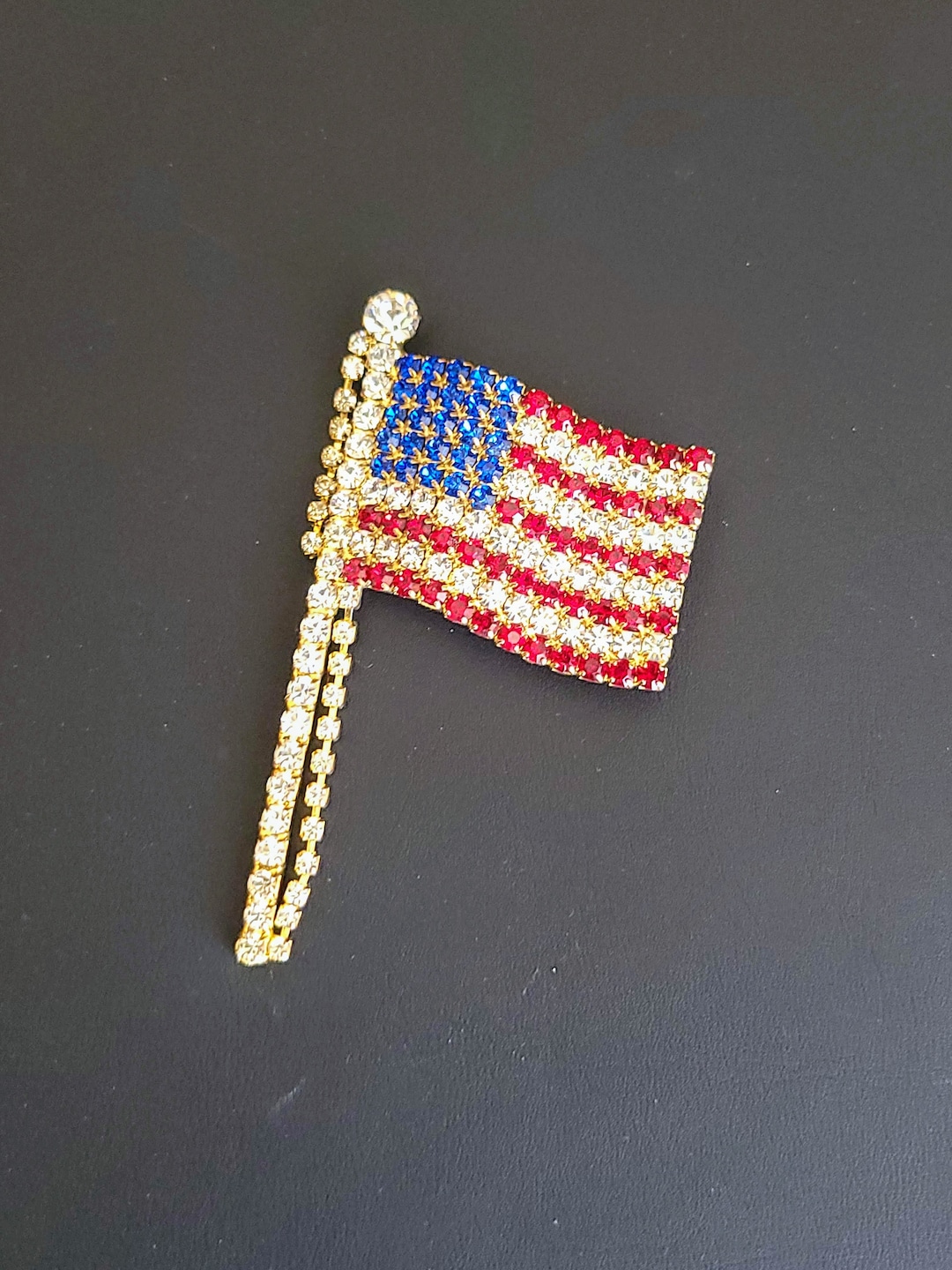 Vintage Red, White & Blue Rhinestone Flag Pin Brooch - Etsy