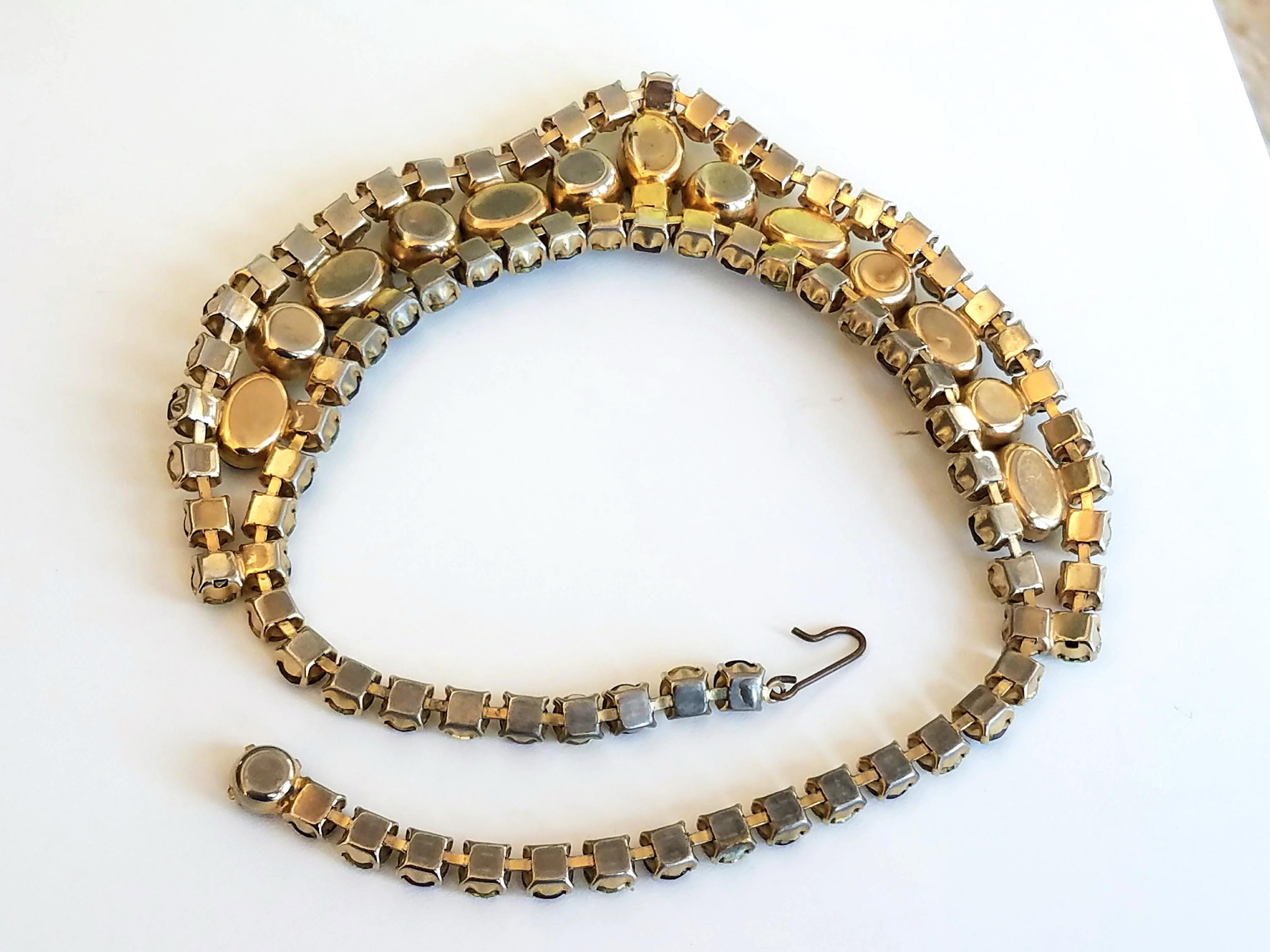 Vintage Rhinestone and Faux Moonstone Bib Style Necklace - Etsy