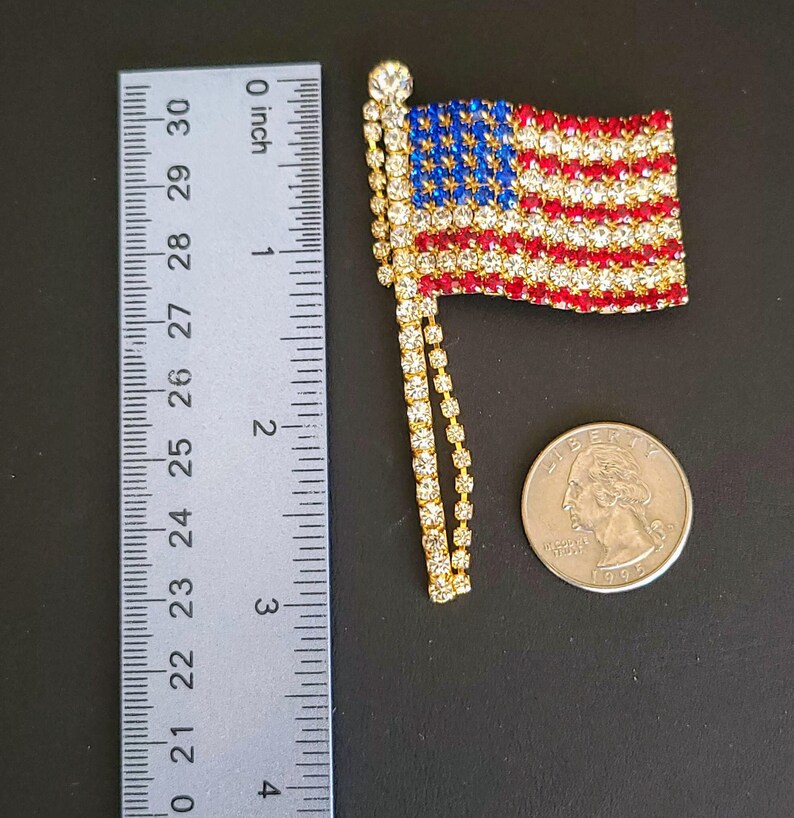Vintage Red White & Blue Rhinestone Flag Pin Brooch - Etsy