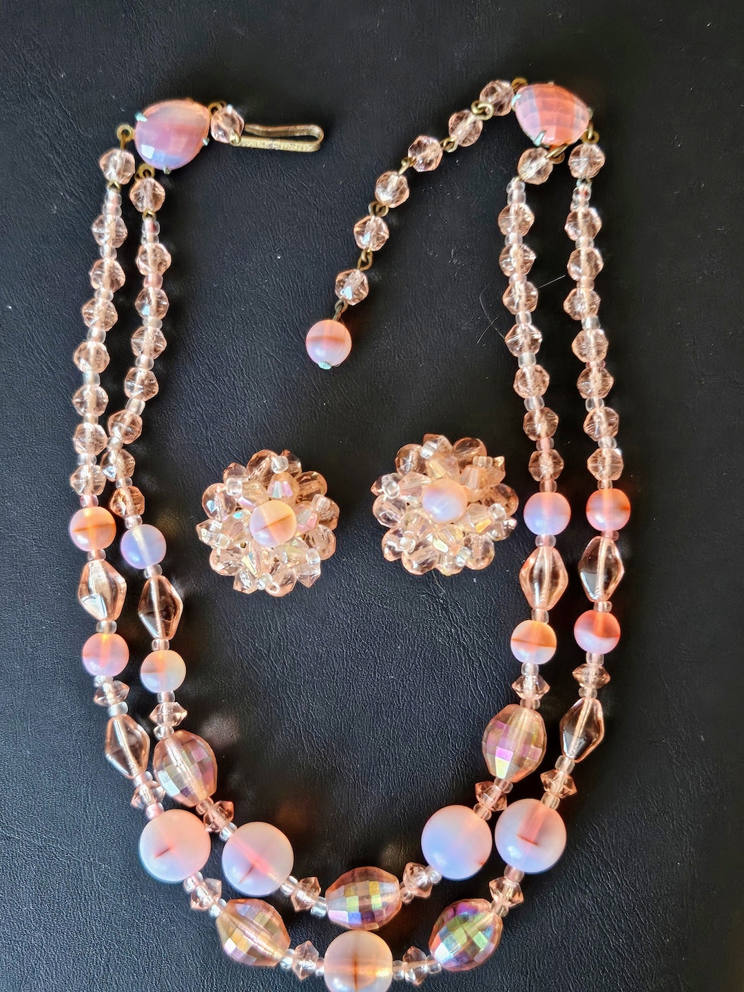 Vintage West Germany Peach Beaded 2 Strand Necklace & Earring Set - Etsy