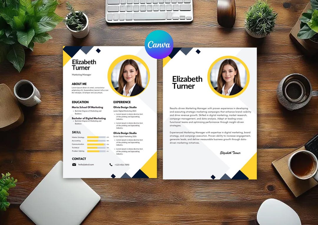 Modern Resume Template With Photo, Professional CV, Cover Letter ...