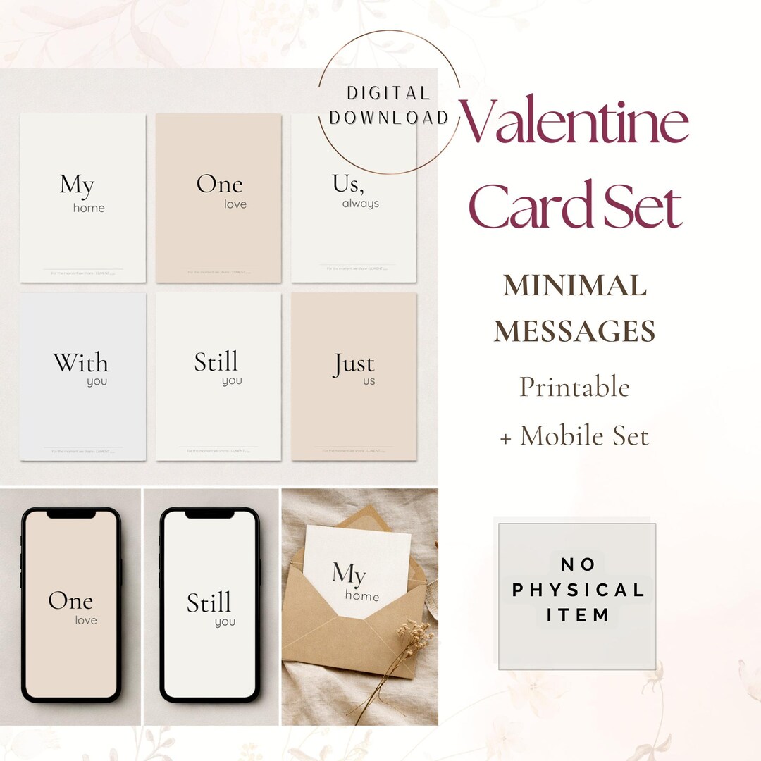 Valentine Card Set Printable, Minimal Message Cards, A6 Love Cards ...