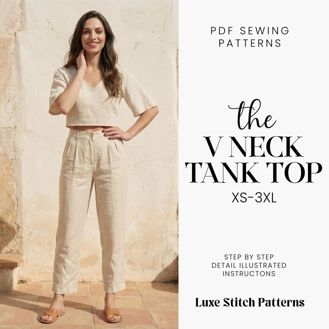 V Neck Tank Top Sewing Pattern, Loose Fit Blouse, Pdf Sewing Pattern ...