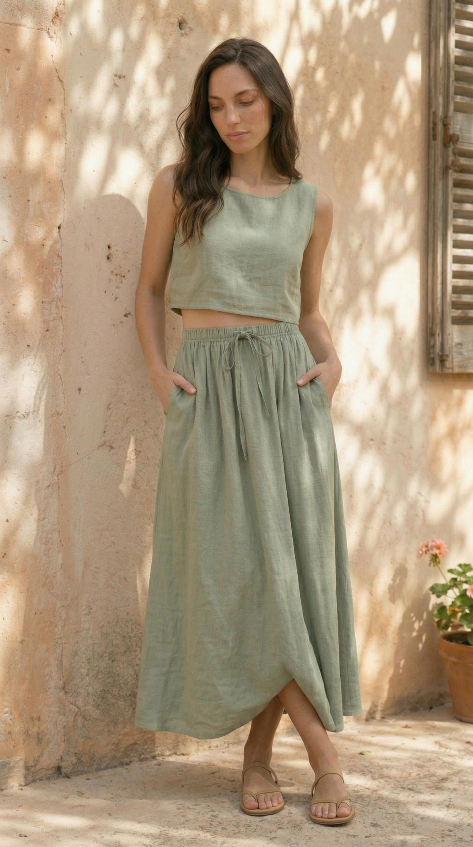 Linen Skirt & Crop Top Sewing Pattern Women's Minimalist Outfit Linen ...