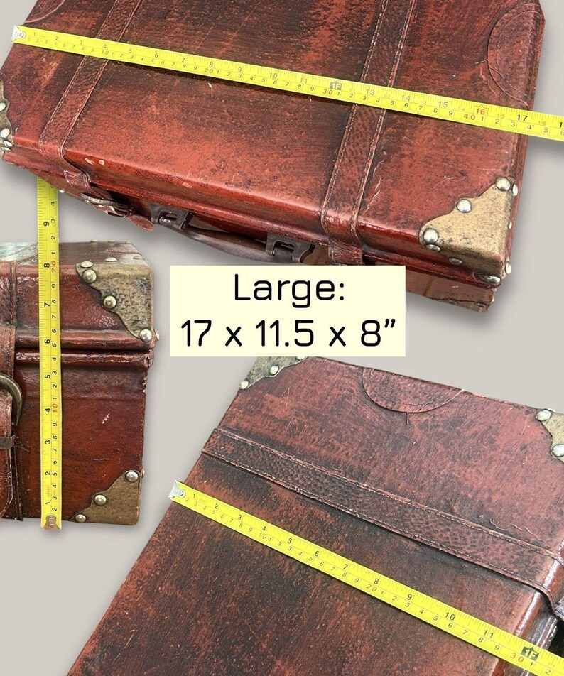 3 Nesting Suitcase Trunks Rust Red Faux Leather & Brass Steampunk ...