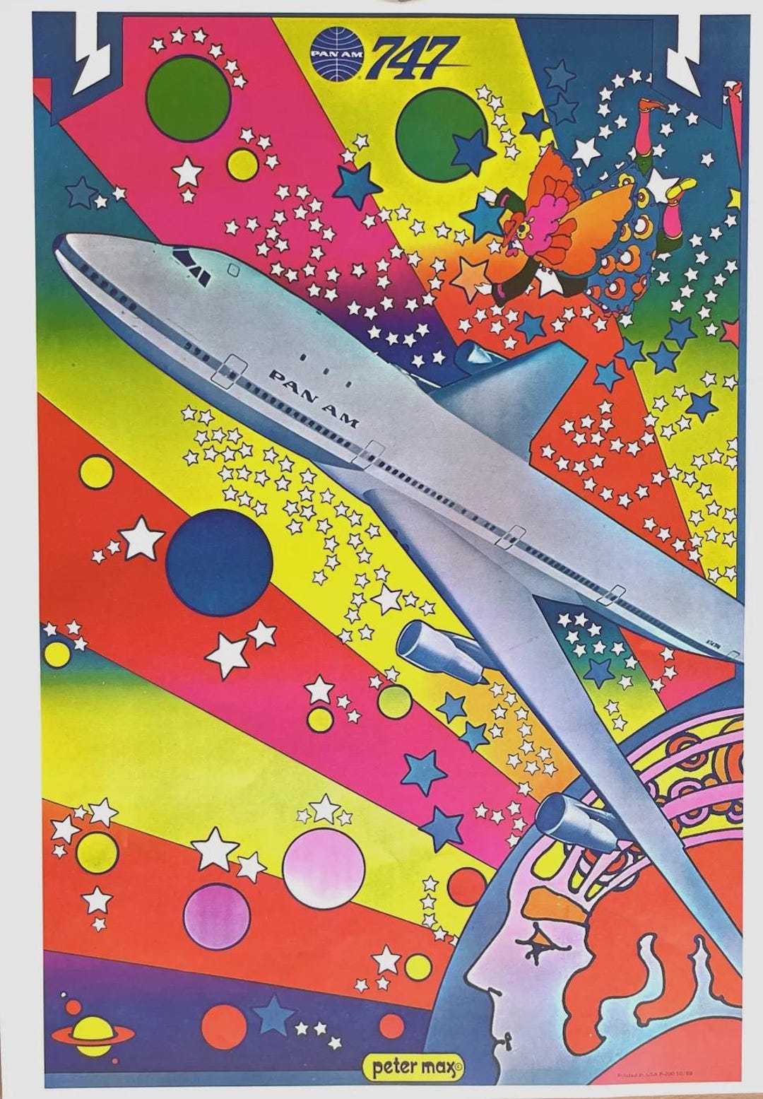 Peter Max Pop Art Poster 24 Pan AM 1970 - Etsy