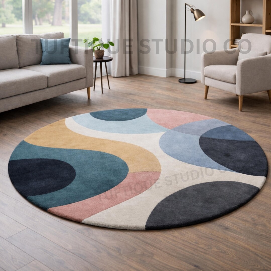 Modern Abstract Circle Hand-tufted Wool Area Rug Colorful Geometric ...