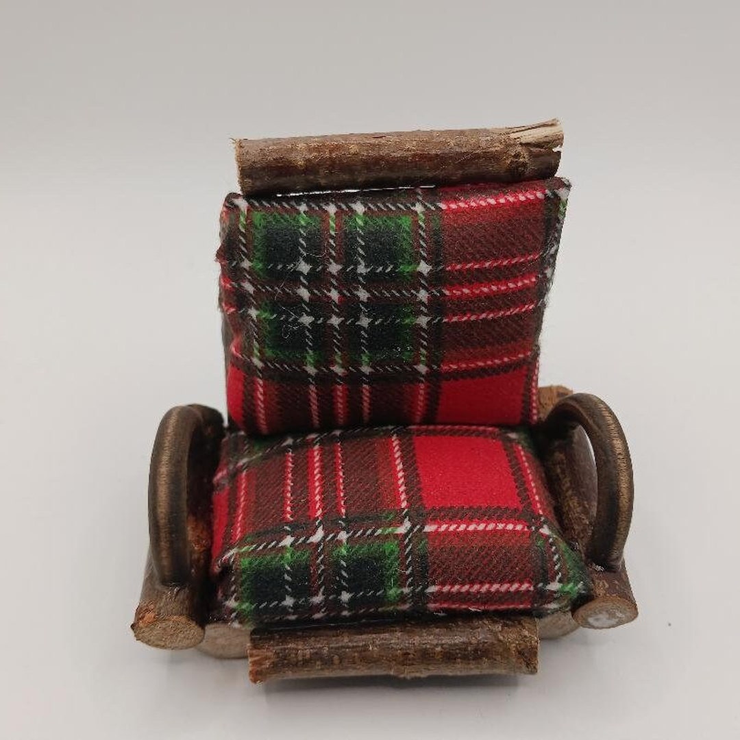 Miniature Doll House Log Cabin Plaid Chair Oval Arm Rests - Etsy