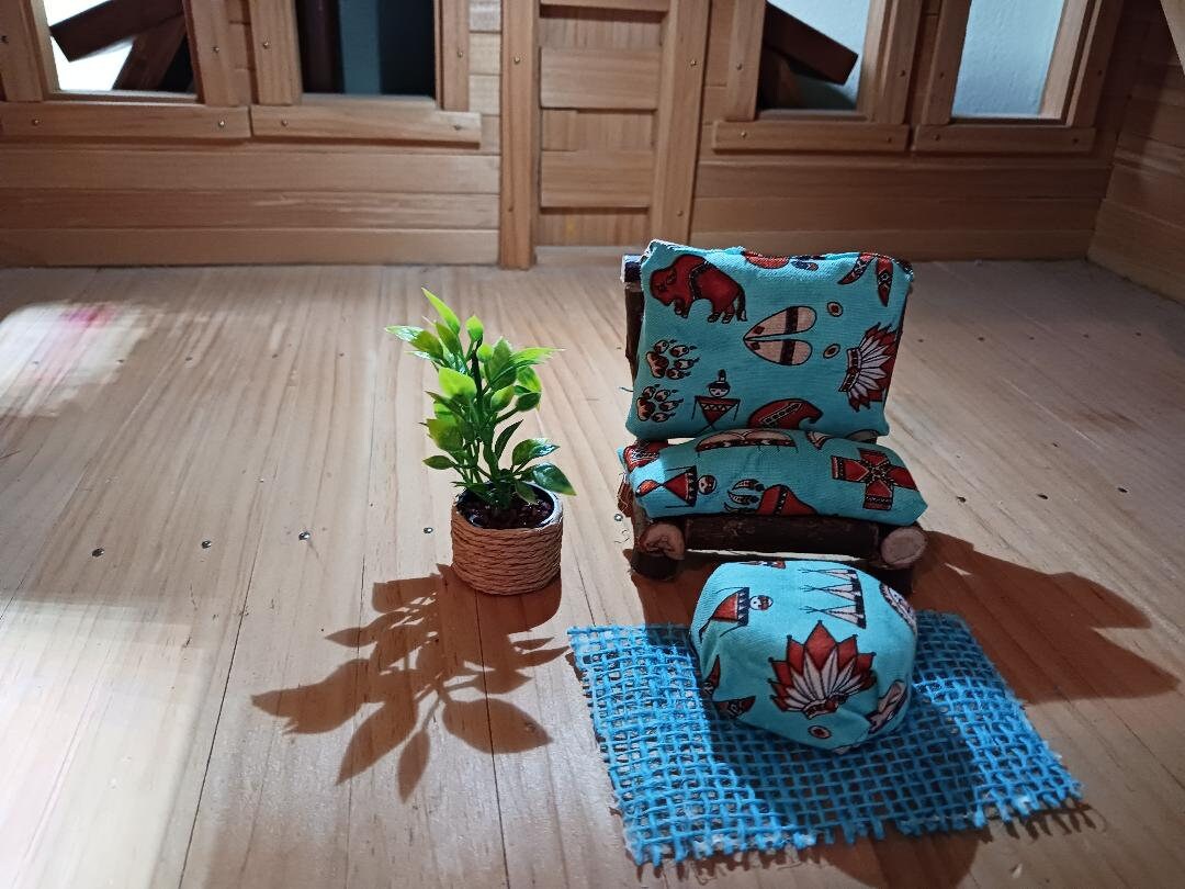 Doll House Log Cabin Furniture Chair With Hassock - Etsy