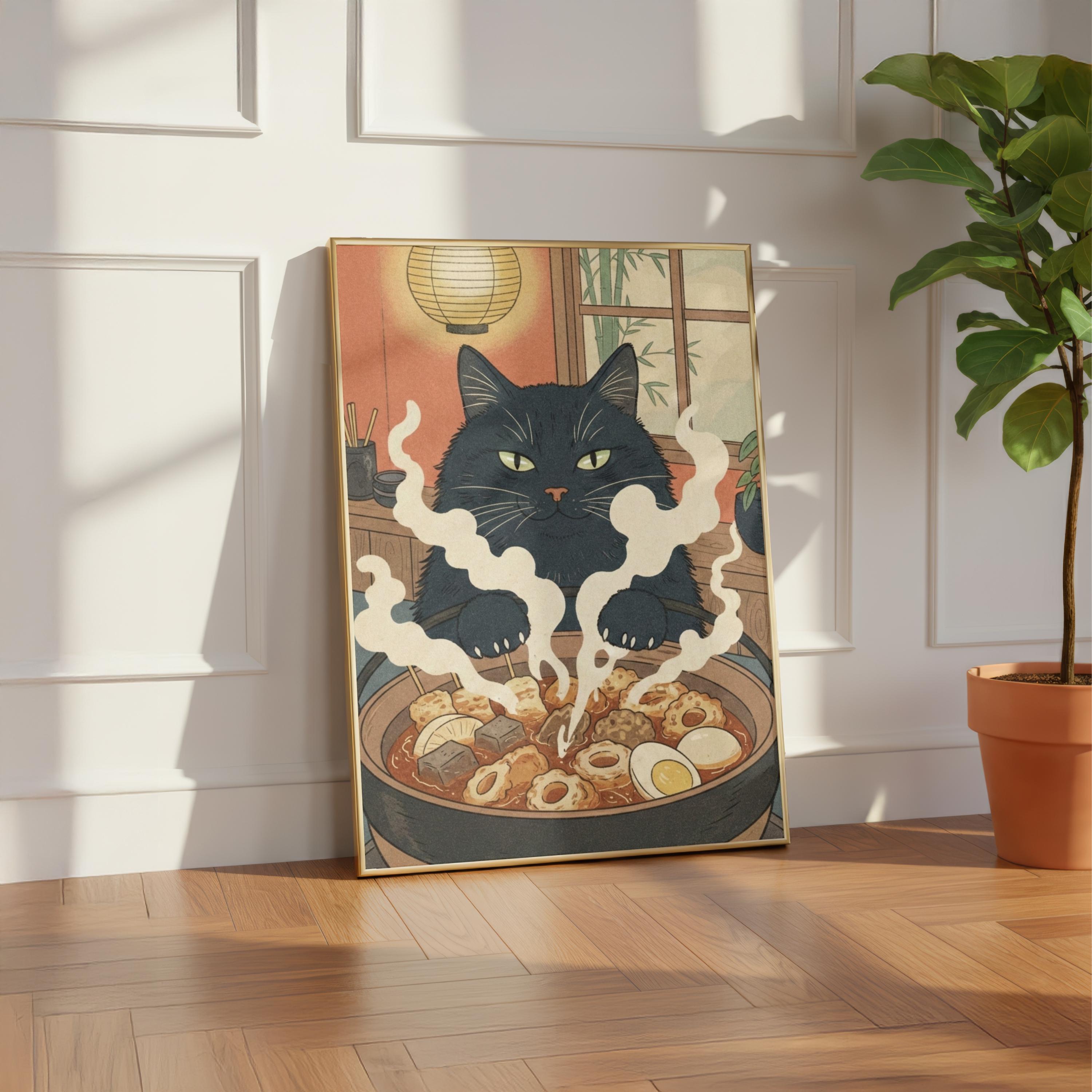 Black Cat Oden Ukiyo-e Art Print – Japanese Winter Food - Etsy