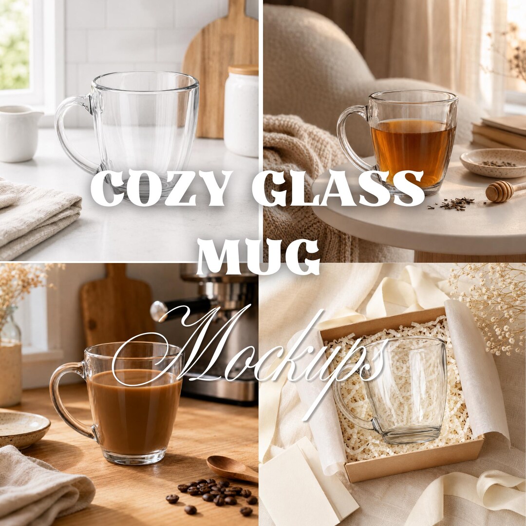 Tapered Glass Mug Mockup, 15.5 Oz, Cozy Coffee Tea Cup Design (digital ...