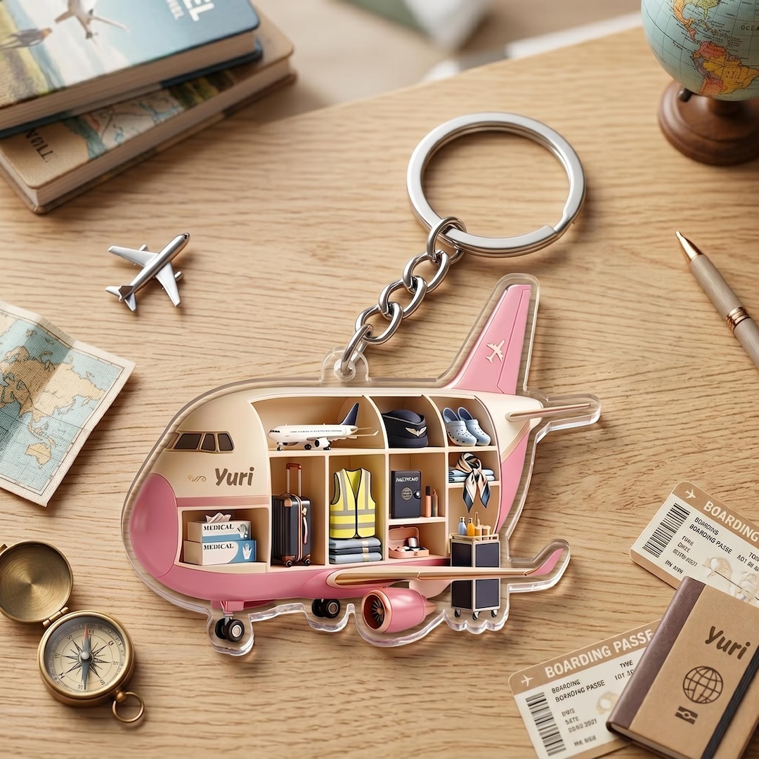 Personalized Airplane Interior Keychain, Custom Pilot Name 2D Flat ...