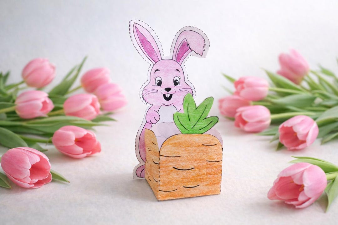 Easter Bunny Basket Craft for Kids | Printable Color Cut Build Activity ...