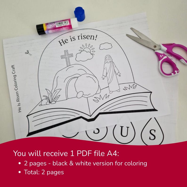 He is Risen Easter Coloring Craft for Kids, Christian Sunday School ...