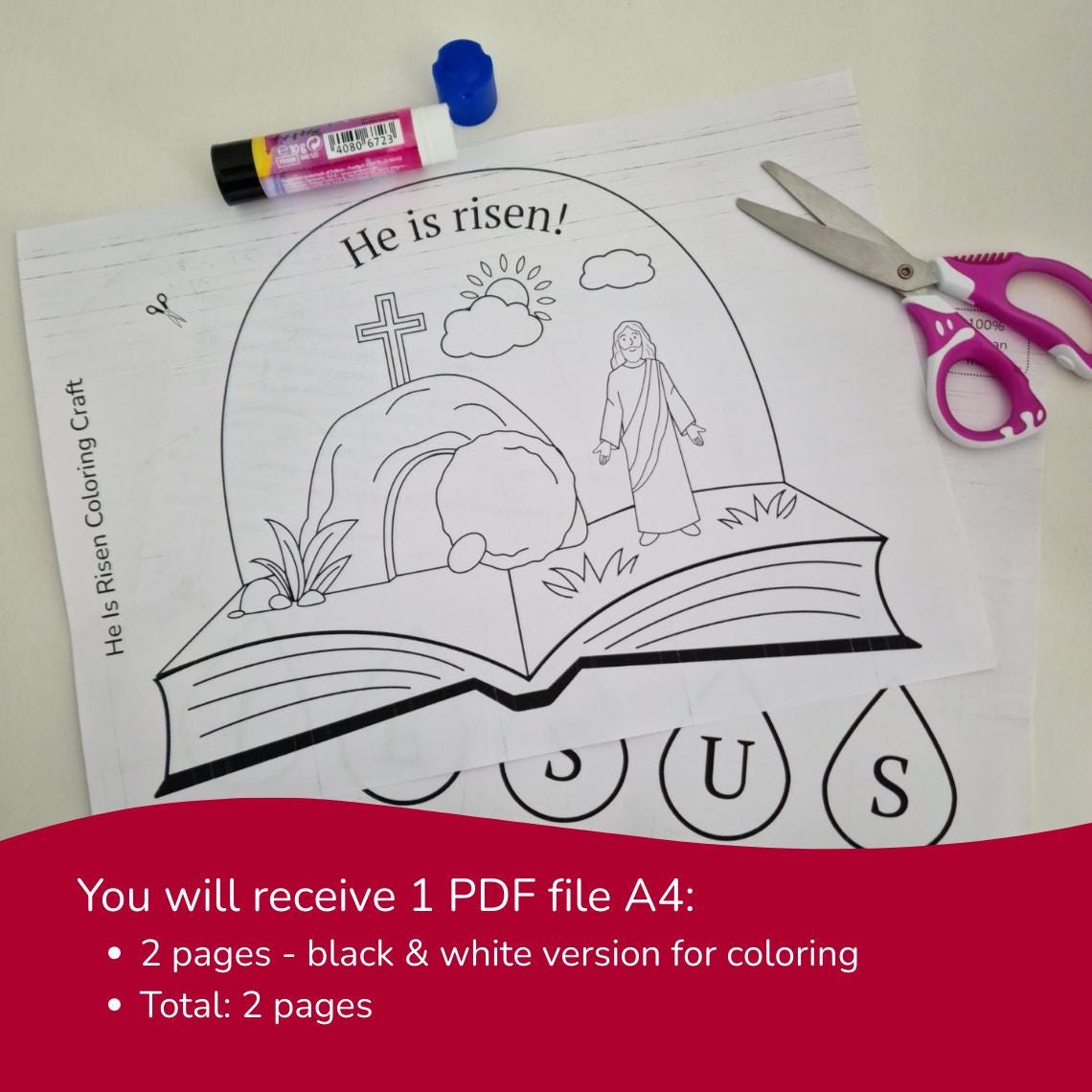He is Risen Easter Coloring Craft for Kids, Christian Sunday School ...