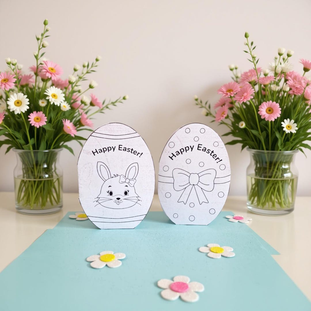 Printable Easter Egg Coloring Card for Kids | Bunny Craft | Classroom ...