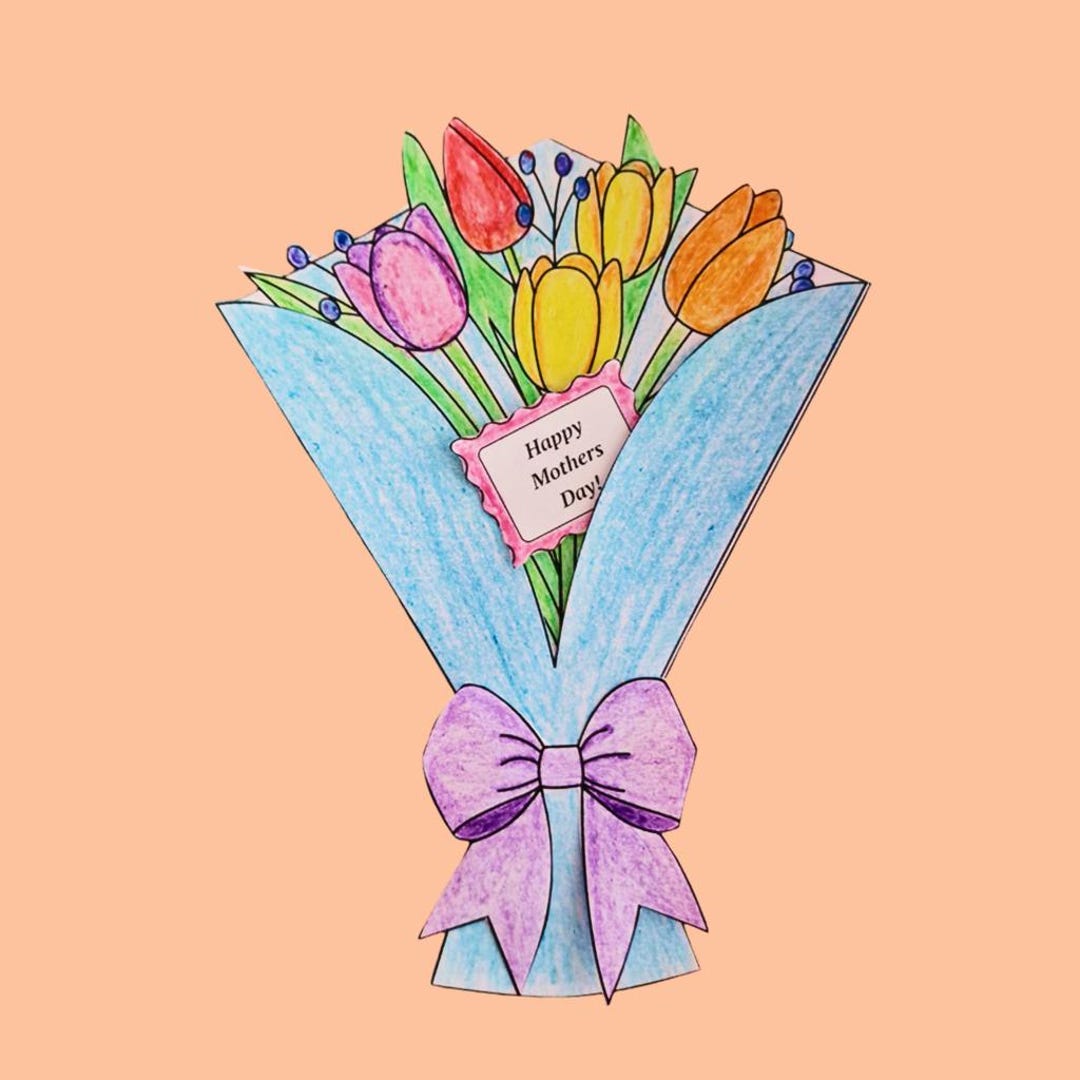 Tulip Bouquet Paper Craft for Kids | Printable Mother’s Day, Teacher ...