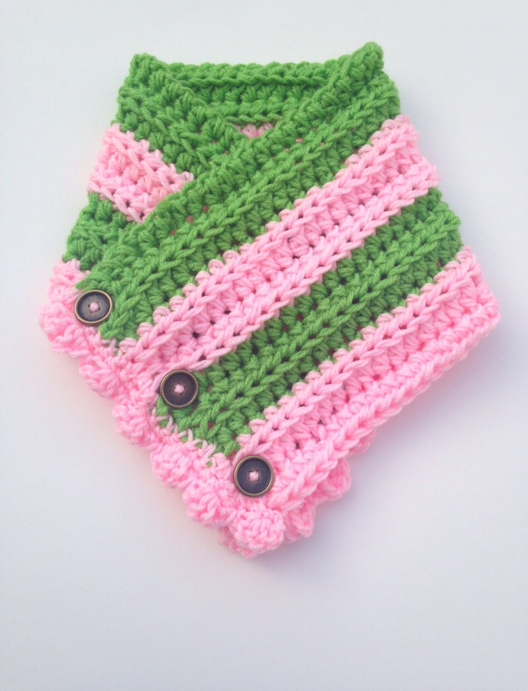 Handmade AKA Pink and Green Crochet Cowl Gaiter Neck-warmer Gift Under ...