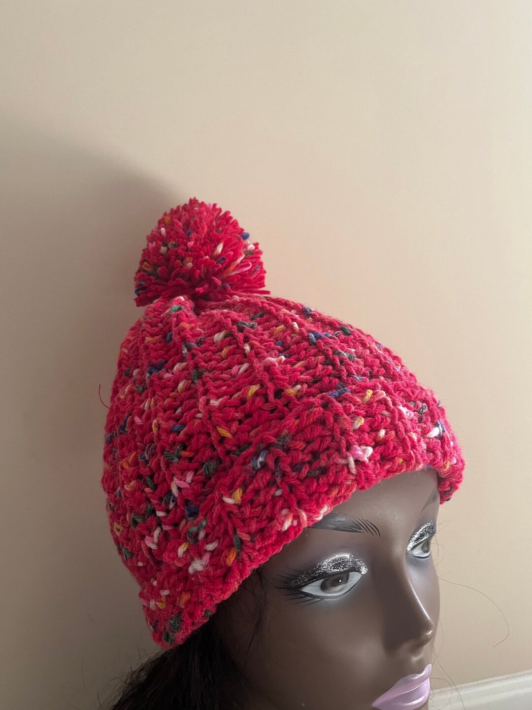 Handmade Red Confetti Rib Stitch Crochet Beanie Made to Order Holiday ...