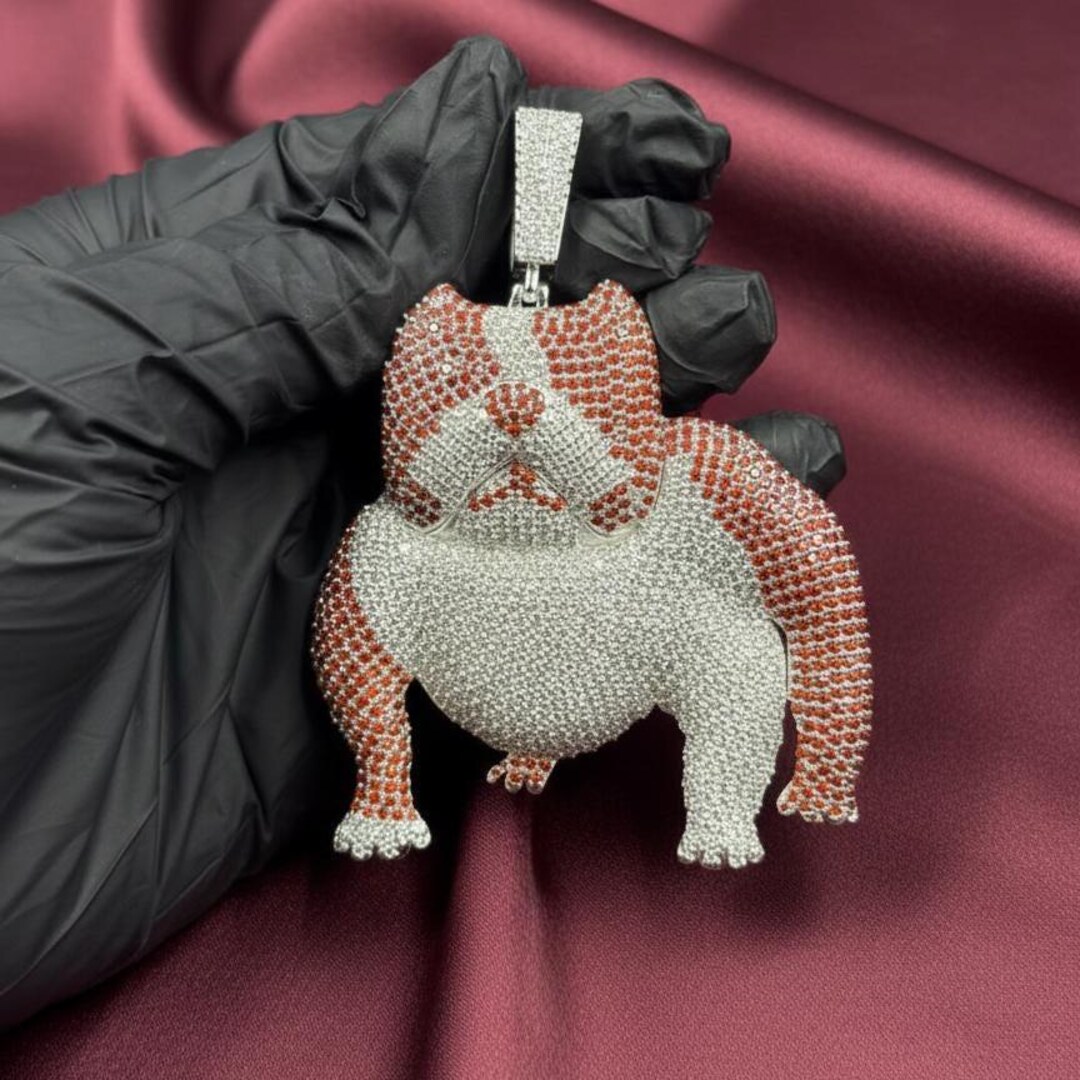 Iced Out Bulldog Pendant Red and White Moissanite Dog Charm Hip Hop ...