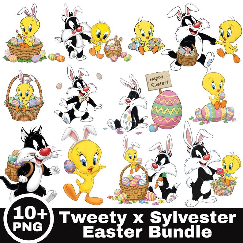 Cute Tweety Bird and Sylvester Cat Easter Bundle, Transparent ...