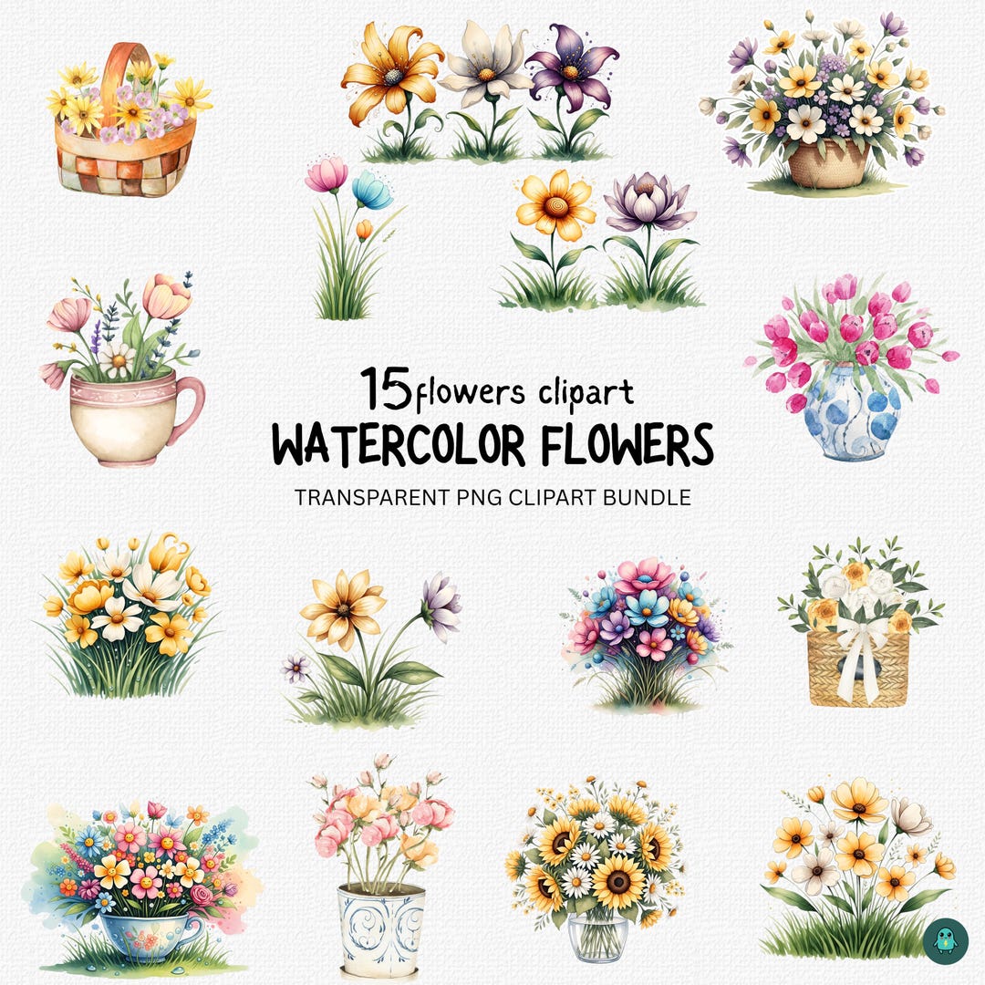 Watercolour Floral Clipart Bundle, Watercolor Flower Bouquets (PNG ...