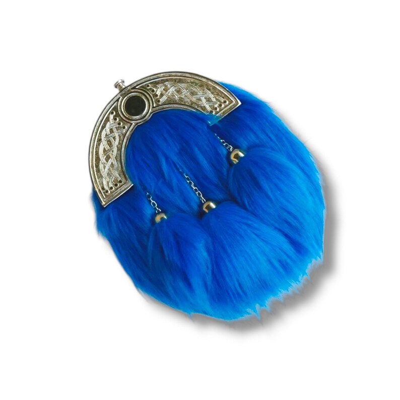 Men Sky Blue Fur Sporran Chrome Cantle Scottish Kilt Sporran 3 Tassels ...