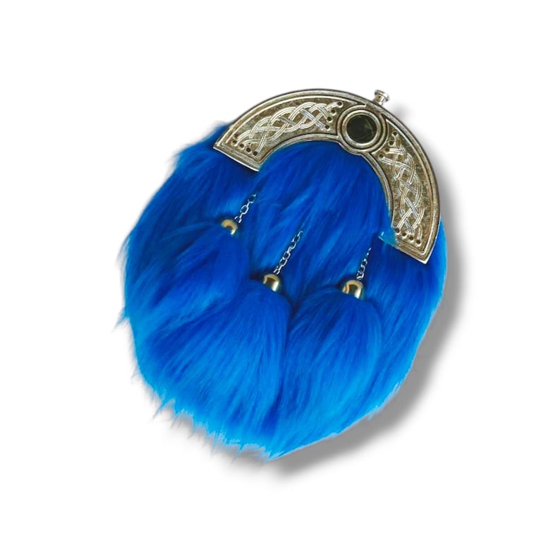 Men Sky Blue Fur Sporran Chrome Cantle Scottish Kilt Sporran 3 Tassels ...