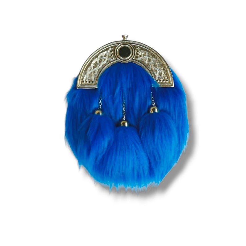 Men Sky Blue Fur Sporran Chrome Cantle Scottish Kilt Sporran 3 Tassels ...