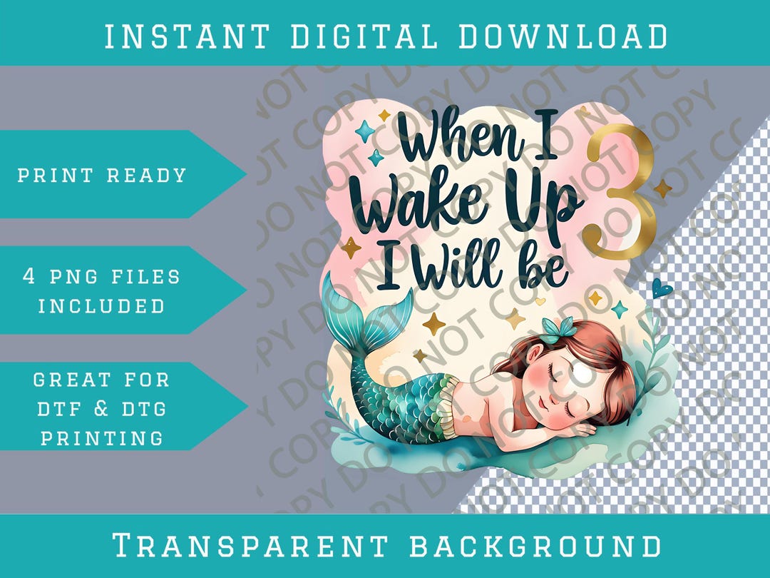 3rd Birthday Wake up 3 Mermaid Png Bundle, Digital Downloads - Etsy