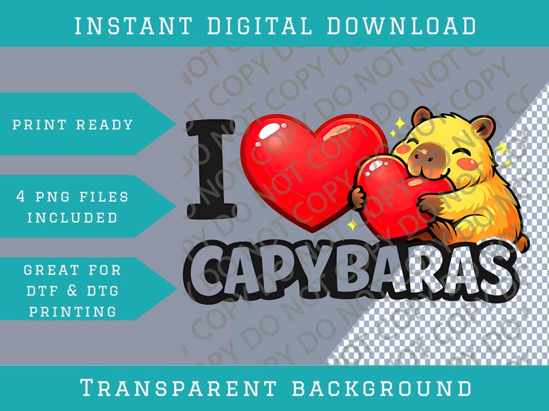 I Love Capybaras Cute Cappy Png Bundle, Digital Downloads - Etsy