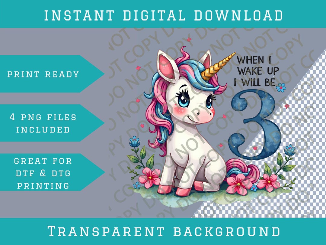 Wake up Three 3rd Birthday Unicorn Png Bundle, Digital Downloads - Etsy