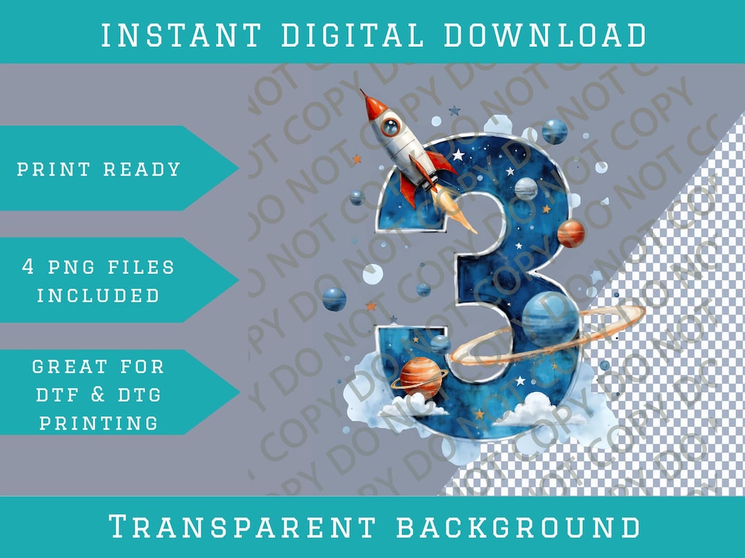 Number 3 Space Theme 3rd Birthday Png Bundle, Digital Downloads - Etsy