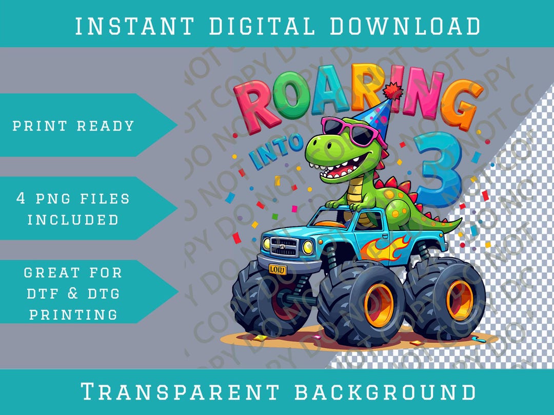 Roaring Into 3 3rd Birthday Dinosaur Png Bundle, Digital Downloads - Etsy
