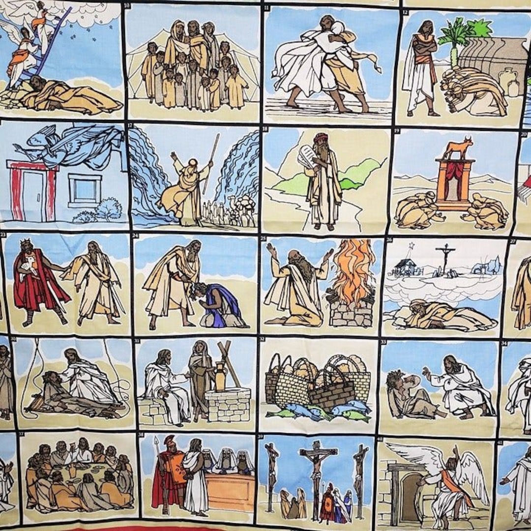 Vintage Bible Story Fabric Panel Christian Craft 45x33 Cloth Material ...