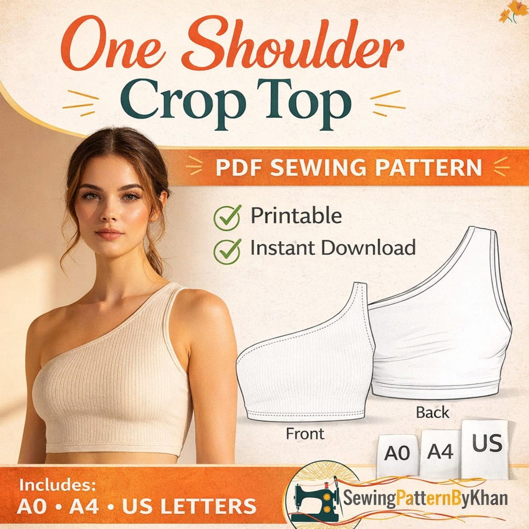 One Shoulder Crop Top Sewing Pattern, Beginner Friendly PDF (instant ...