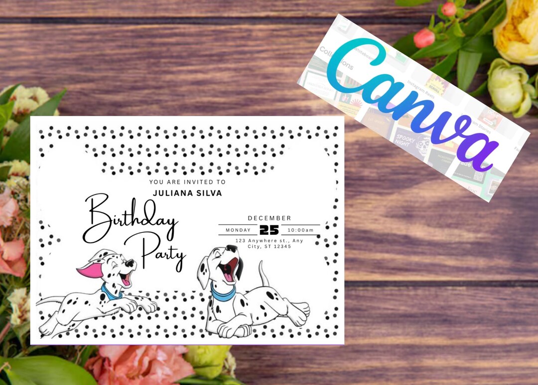 101 Dalmatians Birthday Invitation | Editable Canva Template ...