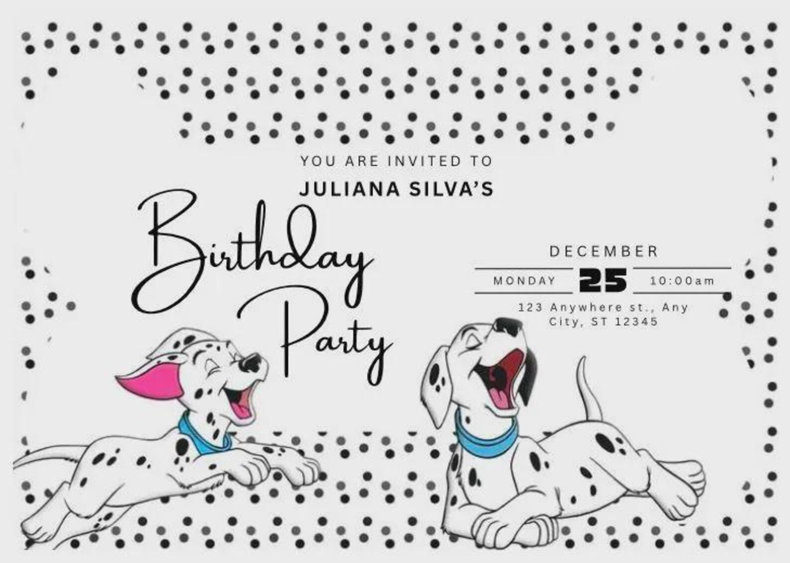101 Dalmatians Birthday Invitation | Editable Canva Template ...